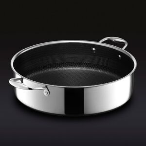 HexClad Hybrid Nonstick Sauté Pan and Lid, Chicken Fryer, 7-Quart, Dishwasher and Oven-Safe, Compatible with All Cooktops