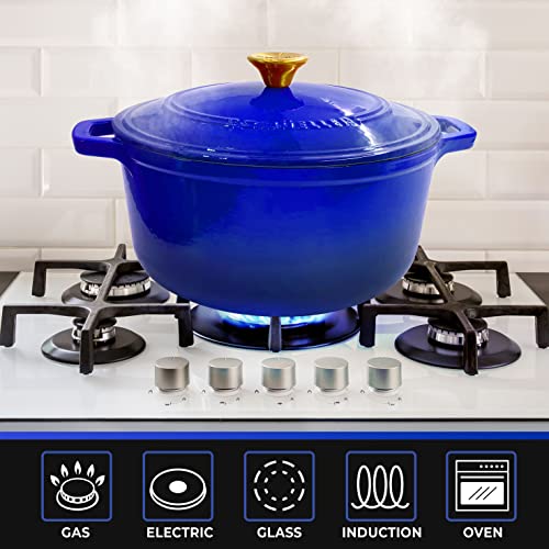 Mueller 6qt Enameled Cast Iron Dutch Oven, Heavy-Duty Casserole and Braiser Pan with Lid and Knob, Safe for All Cooktops - Blue