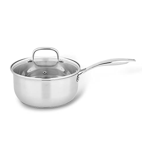 Amazon Basics Stainless Steel Sauce Pan with Lid, 3-Quart, 2.8 L, Silver, 3 QT