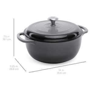 Best Choice Products 6 Quart Enamel Cast-Iron Round Dutch Oven, Family Style Heavy-Duty Pre-Seasoned Cookware for Home, Kitchen, Dining Room, Oven Safe w/Lid, Dual Handles - Gray