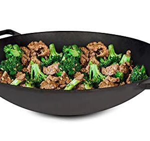 Jim Beam 12'' Pre Seasoned Heavy Duty Construction Cast Iron Grilling Wok, Griddle and Stir Fry Pan