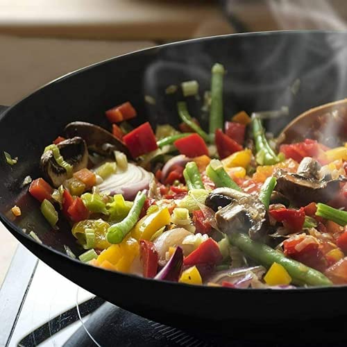 Jim Beam 12'' Pre Seasoned Heavy Duty Construction Cast Iron Grilling Wok, Griddle and Stir Fry Pan