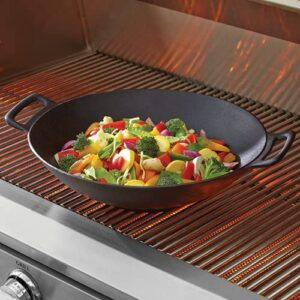 Jim Beam 12'' Pre Seasoned Heavy Duty Construction Cast Iron Grilling Wok, Griddle and Stir Fry Pan