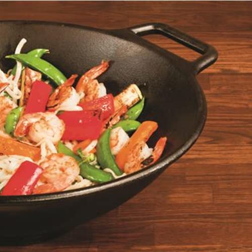 Jim Beam 12'' Pre Seasoned Heavy Duty Construction Cast Iron Grilling Wok, Griddle and Stir Fry Pan