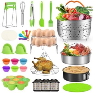 mibote 98 pcs accessories set for instant pot 5,6,8 qt, 2 steamer baskets, springform pan, egg steamer rack, egg bites mold, kitchen tong, silicone pad, oven mitts, cheat sheet magnet, and etc