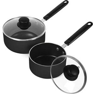 clover supply co. nonstick saucepan set with lids pots - multipurpose use for home kitchen or restaurant - glass lids - 1 quart and 2 quart