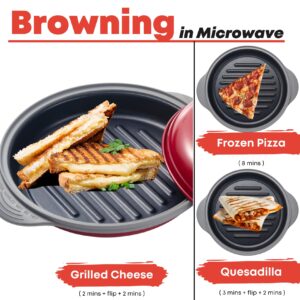 MACONEE Microwave Grill Pan | Microwave Griller, Griddle & Crisper Pan with Lid for Grilling, Browning, and Crisping Foods Microwave Cookware for Grill Meat, Sandwich & Vegetable inside a Microwave