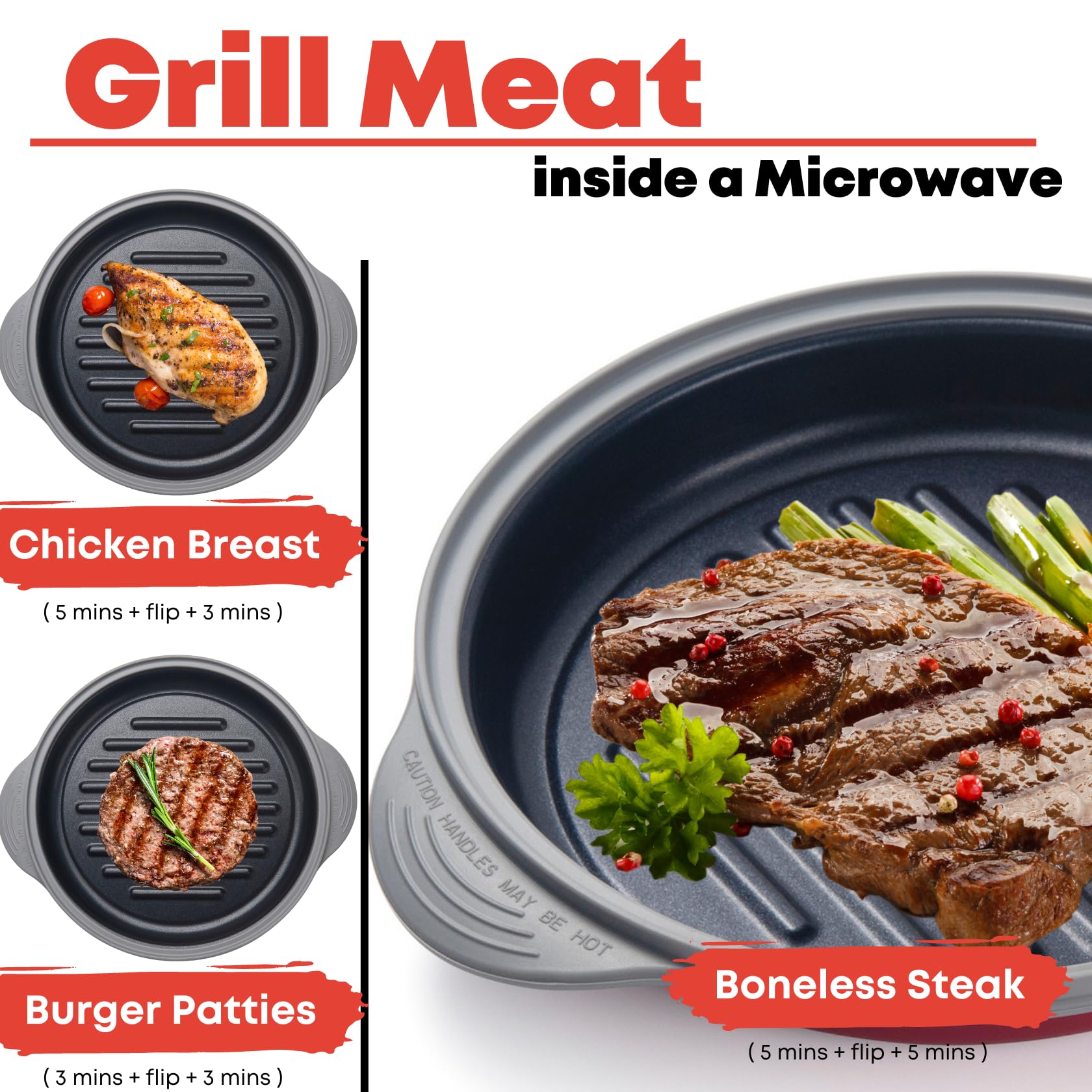 MACONEE Microwave Grill Pan | Microwave Griller, Griddle & Crisper Pan with Lid for Grilling, Browning, and Crisping Foods Microwave Cookware for Grill Meat, Sandwich & Vegetable inside a Microwave