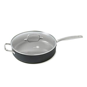 greenpan chatham hard anodized healthy ceramic nonstick, 5qt saute pan jumbo cooker with helper handle and lid, pfas-free, dishwasher safe, oven safe, gray