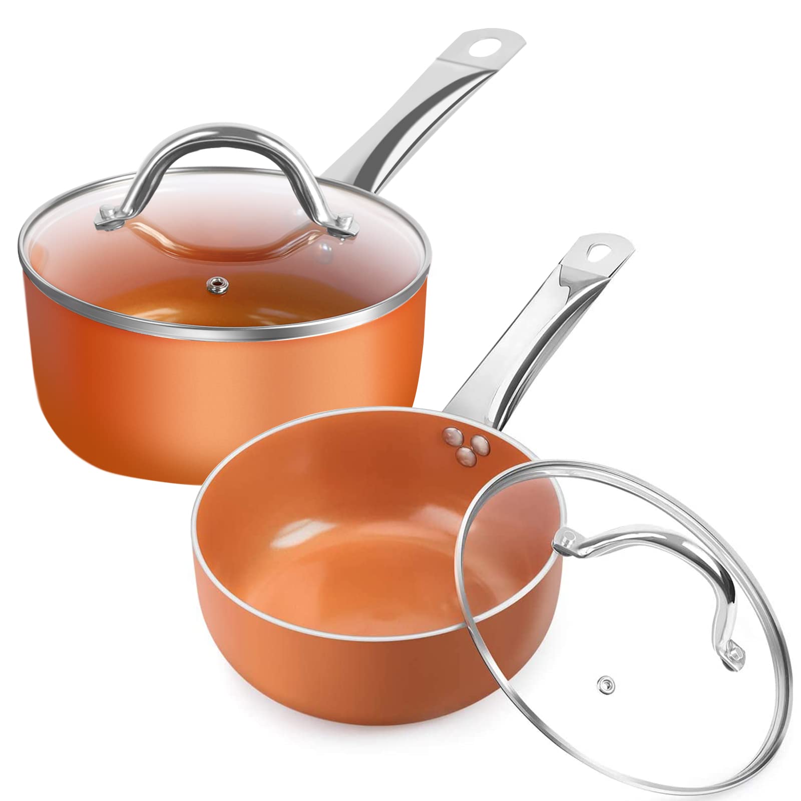 Zunmial Sauce Pan,4 Pieces Saucepan Set- 1.5Qt & 2Qt Nonstick Saucepans with Lids,Copper Pot,Non Stick Pots,Sauce Pot,Small Cooking Pot