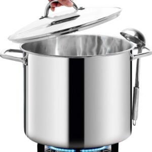 homichef commercial grade large stock pot 20 quart with lid - nickel free stainless steel cookware - healthy polished stockpots - heavy duty induction soup pot