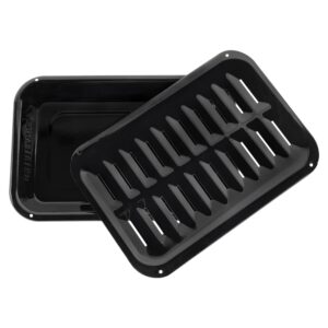 certified appliance accessories heavy-duty porcelain 8.5-in. x 12.75-in. broiler pan & grill set black (50008)