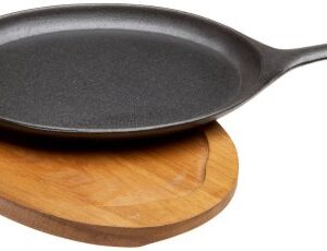 Fajita Plate Set - Pre-seasoned Cast Iron Fajita Pan with Wooden Tray and Hot Mitt by Old Mountain