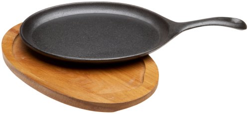 Fajita Plate Set - Pre-seasoned Cast Iron Fajita Pan with Wooden Tray and Hot Mitt by Old Mountain