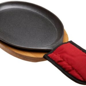 Fajita Plate Set - Pre-seasoned Cast Iron Fajita Pan with Wooden Tray and Hot Mitt by Old Mountain