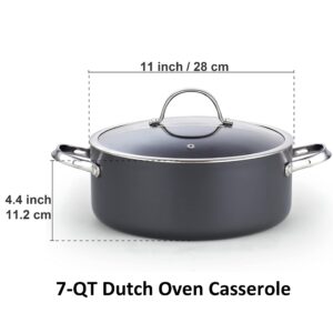 Cooks Standard Stock Pot Dutch Oven Casserole with Glass Lid, 7-Quart Classic Hard Anodized Nonstick Stockpot, Black