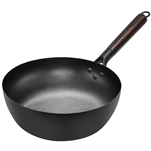 WACETOG Deep Frying Pan Nonstick Skillet 10 Inch Carbon Steel Wok Pan to Fry Eggs Steak Pancakes Pan for Induction Cooktop Gas & Electric Stove Stir-Fry Pan with Removable Handle Flat Bottom