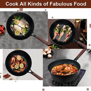 WACETOG Deep Frying Pan Nonstick Skillet 10 Inch Carbon Steel Wok Pan to Fry Eggs Steak Pancakes Pan for Induction Cooktop Gas & Electric Stove Stir-Fry Pan with Removable Handle Flat Bottom