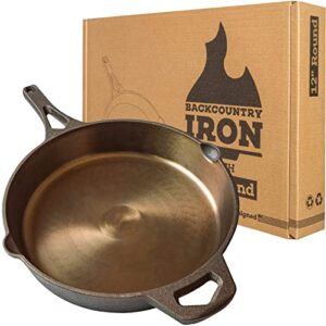 backcountry iron 12 inch smooth wasatch pre-seasoned round cast iron skillet