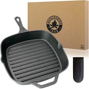 backcountry iron 12 inch square grill pan large pre-seasoned cast iron