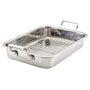 farberware classic traditions stainless steel roaster/roasting pan with rack, 17 inch x 12.25 inch