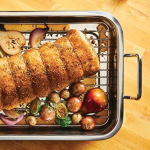 Farberware Classic Traditions Stainless Steel Roaster/Roasting Pan with Rack, 17 Inch x 12.25 Inch