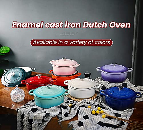 EDGING CASTING Dutch Ovens Enameled Cast Iron Covered 5.5 Quart Dutch Oven with Dual Handle for Bread Baking, White