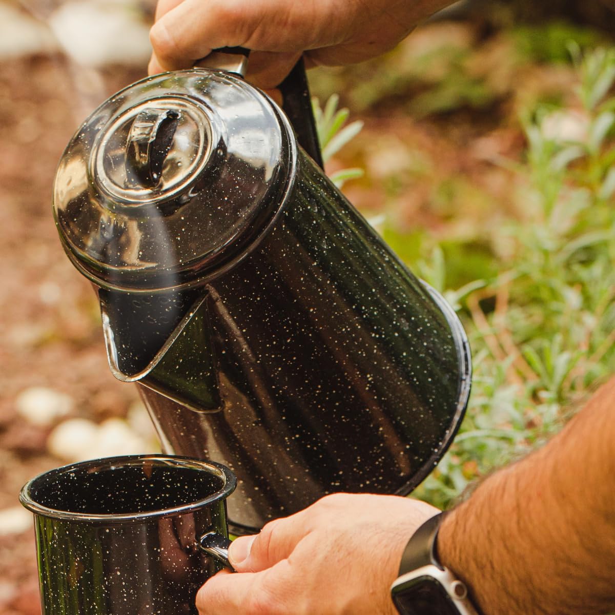 Granite Ware 3 Qt Coffee Boiler. Enameled Steel 12 cups capacity. Perfect for camping, Heat Coffee, Tea and Water directly on stove or fire.