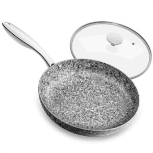 michelangelo 8 inch frying pan with lid, ultra nonstick small frying pan with stone interior, granite frying pan 8 inch nonstick, stone skillet with lid, small nonstick frying pans with lid - 8 inch