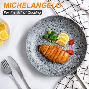 MICHELANGELO 8 Inch Frying Pan with Lid, Ultra Nonstick Small Frying Pan with Stone Interior, Granite Frying Pan 8 Inch Nonstick, Stone Skillet with Lid, Small Nonstick Frying Pans with Lid - 8 Inch