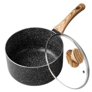 michelangelo 3 quart saucepan with lid, nonstick sauce pan with lid, small pot with lid, granite coating sauce pan 3 quart, small sauce pot, nonstick stone pot with ergonomic bakelite handle