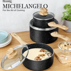 MICHELANGELO 3 Quart Saucepan with Lid, Nonstick Sauce Pan with Lid, Small Pot with Lid, Granite Coating Sauce Pan 3 Quart, Small Sauce Pot, Nonstick Stone Pot with Ergonomic Bakelite Handle