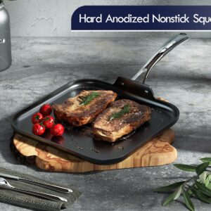 Cooks Standard Nonstick Square Griddle Pan 11 x 11-Inch, Hard Anodized Cookware Griddle Pan, Black