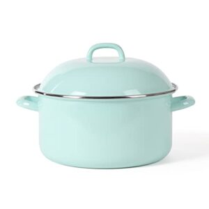 martha stewart thayer 6.4-quart enamel on steel scratch resistant dutch oven w/lid - martha blue, induction safe