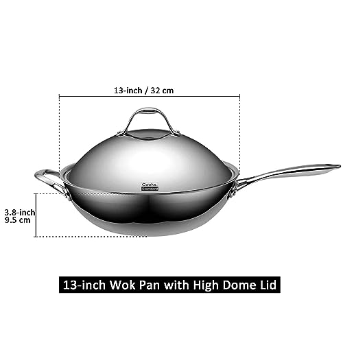 Cooks Standard Wok Multi-Ply Clad Stir Fry Pan, 13" with High Dome lid, Silver