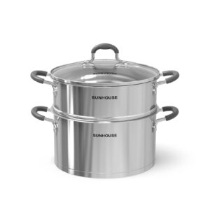 sunhouse - 5.5 quarts multipurpose stock pot and steamer pot with pfoa-free,18/10 stainless steel steam pot for cooking vegetables, seafood - cooking pot with lid suitable for soups, stews and pasta