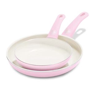 greenlife soft grip healthy ceramic nonstick 7" and 10" frying egg omeltte pan skillet set, pfas-free, dishwasher safe, soft pink