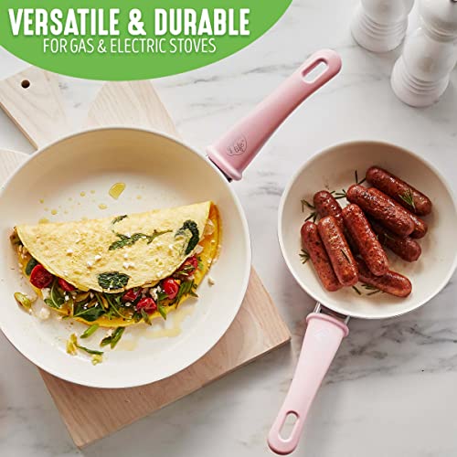 GreenLife Soft Grip Healthy Ceramic Nonstick 7" and 10" Frying Egg Omeltte Pan Skillet Set, PFAS-Free, Dishwasher Safe, Soft Pink