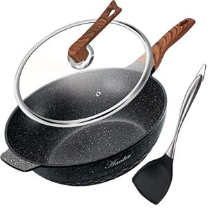 aneder wok pan nonstick 12.5 inch skillet, frying pan with lid & spatula wok pans for cooking electric, induction & gas stoves, oven safe