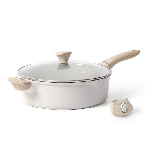 CAROTE 11''/5qt Saute Pan with Lid, 2-in-1 Non Stick Wok Jumbo Cooker, Sauce Pot with Detachable Handles, Induction Nonstick with Removable Handles