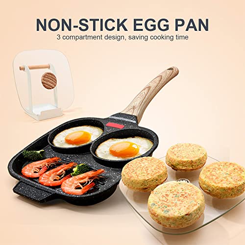 Bobikuke Nonstick Aluminum 3-Section Egg Pan with Lid, Suitable for Gas Stove & Induction, 9-Inch