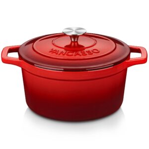 vancasso Enameled Cast Iron Dutch Oven, 4.5 Quart Enamel Dutch Oven Pot with Self Basting Lid, Non-stick Round Covered Casserole for Baking, Braiser, Stewing, Roasting,for All Heat Source