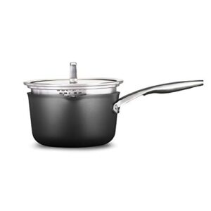 calphalon 2029659 premier hard-anodized nonstick 3.5-quart pour and strain saucepan with cover, black