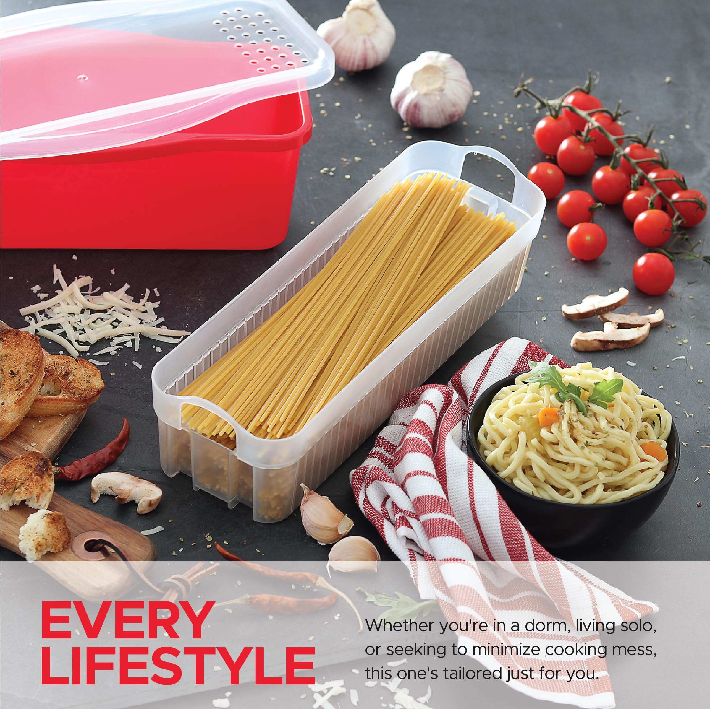 Tafura Microwave Pasta Cooker with Double Straining System, Microwavable Spaghetti Cooker with Drainer, Christmas Dorm Gift, Fast Pasta Boat with Strainer Tray and Lid. BPA Free