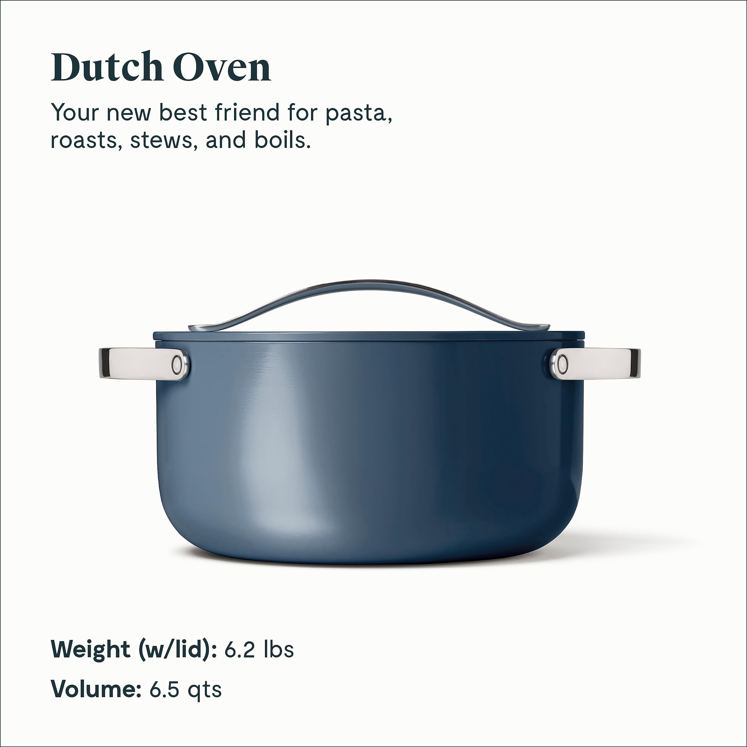 Caraway Nonstick Ceramic Dutch Oven Pot with Lid (6.5 qt, 10.5") - Non Toxic, PTFE & PFOA Free - Oven Safe & Compatible with All Stovetops (Gas, Electric & Induction) - Navy