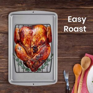 Roasting Rack for Roasting Pan,Baking Rack for Cooking, Roasting, Cooling and Grilling,V Shape Non-Stick Wire Rack,10×8" Black