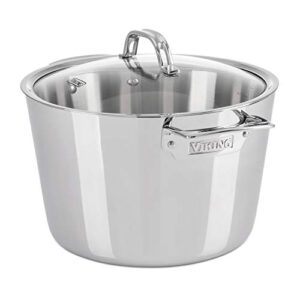 viking culinary 3-ply stainless steel stock pot, 8 quart, includes glass lid, dishwasher, oven safe, works on all cooktops including induction