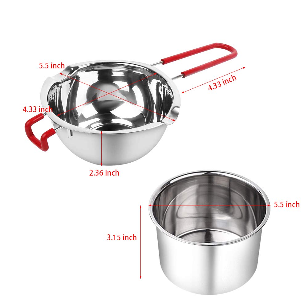 2 Pack Stainless Steel Double Boiler Pot Chocolate Melting Pot Soap Candle Candy Making Tool Kit Wax Melting Heat Proof Bowl for Melting Chocolate, Butter, Cheese, Caramel, Candy, Candle, Wax