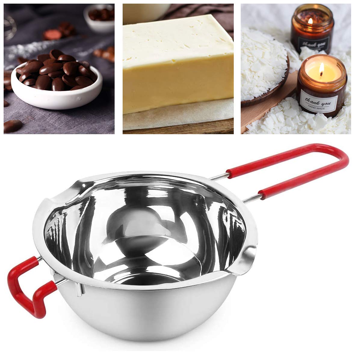 2 Pack Stainless Steel Double Boiler Pot Chocolate Melting Pot Soap Candle Candy Making Tool Kit Wax Melting Heat Proof Bowl for Melting Chocolate, Butter, Cheese, Caramel, Candy, Candle, Wax