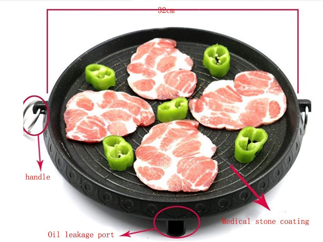 Korean Style BBQ Grill Pan with Maifan Coated Surface Non-stick Smokeless Barbecue Plate for Indoor Outdoor Grilling